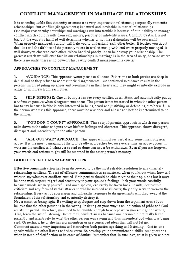 Conflict Management In Marriage Pdf Marriage Criticism