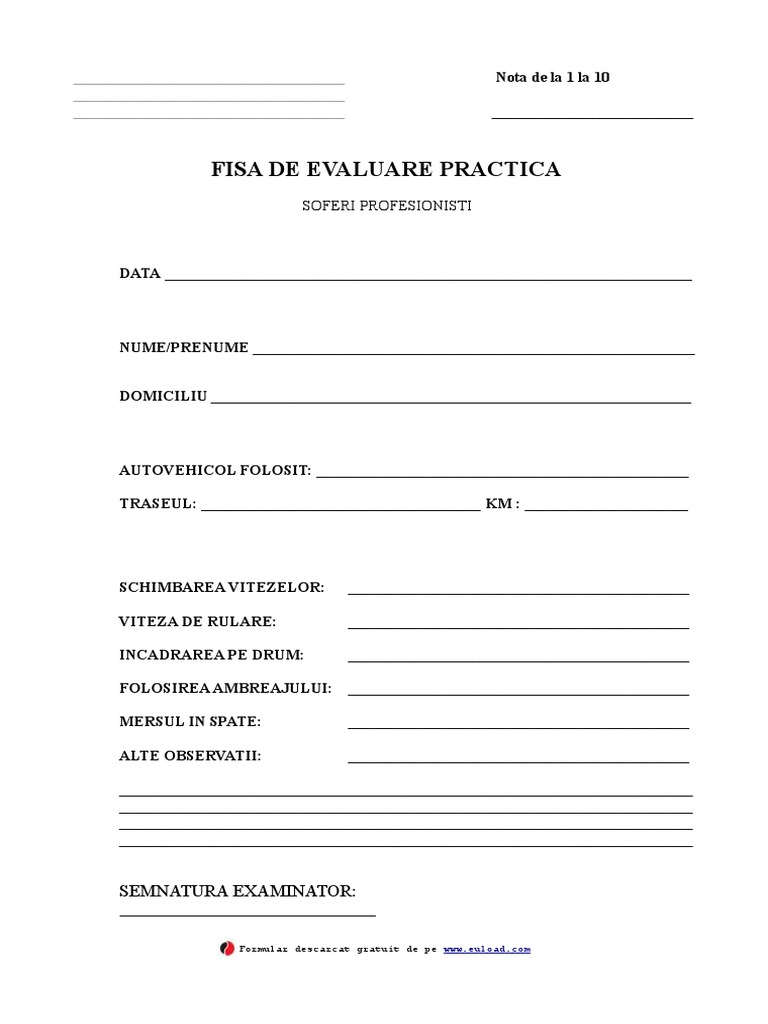 1 Fisa de Evaluare Practica Sofer | PDF