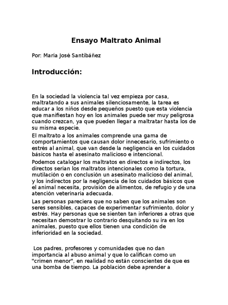 Ensayo Maltrato Animal Majo | Descargar gratis PDF | Crueldad hacia los ...