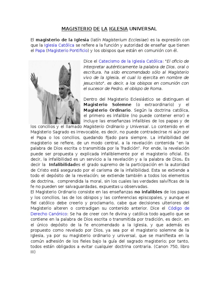 Magisterio de La Iglesia Universal | PDF | Teología Católica y Doctrina ...