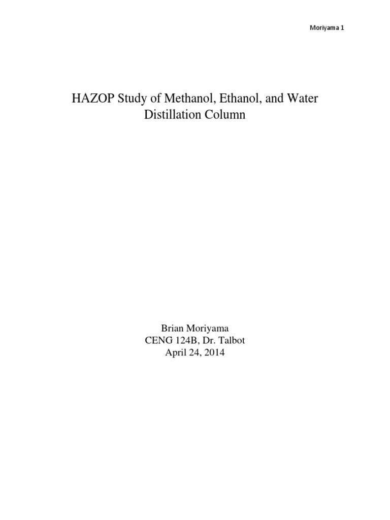 HAZOP Study of Methanol, Ethanol, and Water Distillation Column | PDF ...