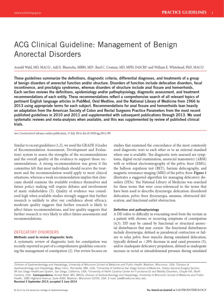 ACG Guideline Benign Anorectal Disorders August 2014 | PDF ...