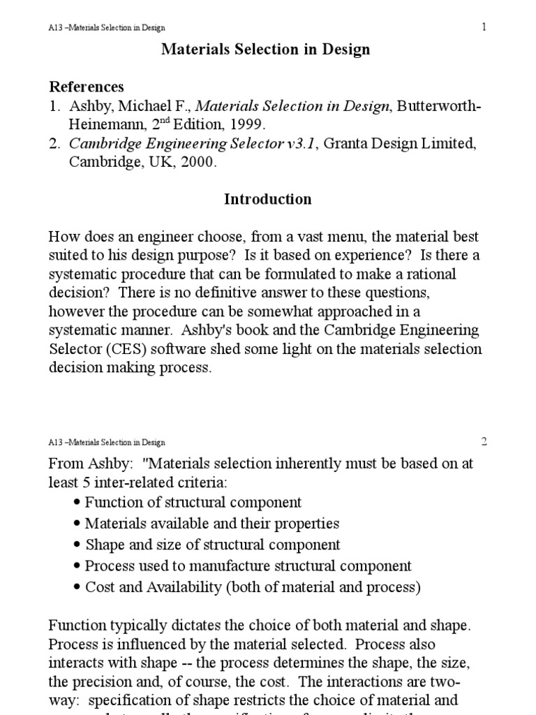 A13 Materials Selection in Design | Download Free PDF | Strength Of ...