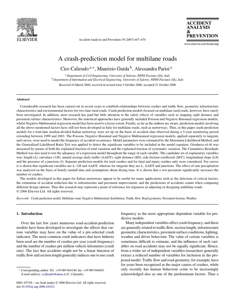 A Crash-Prediction Model For Multilane Roads | PDF | Regression ...