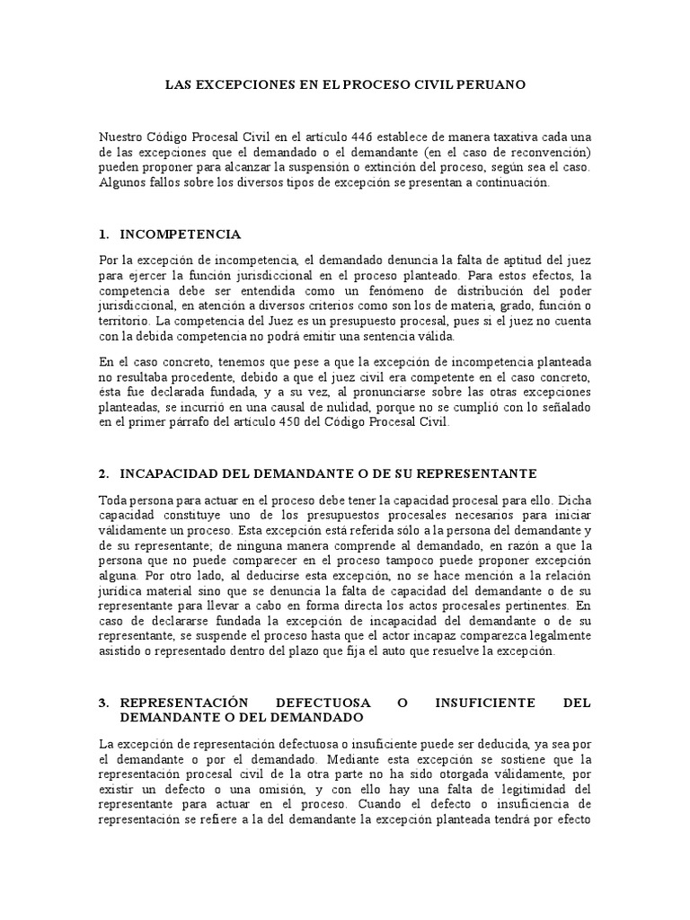 Excepciones procesales civiles peruanas | PDF | Res Judicata | Ley procesal