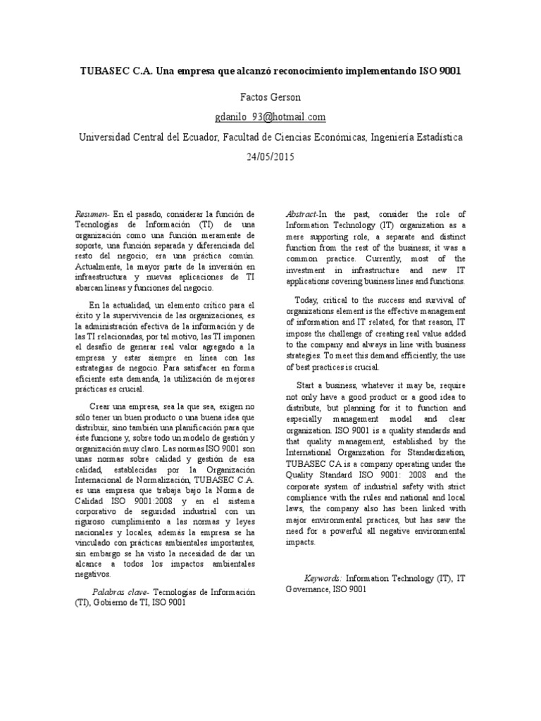 Tubasec C.A. Iso 9001 | PDF | Calidad (comercial) | Tecnología de ...