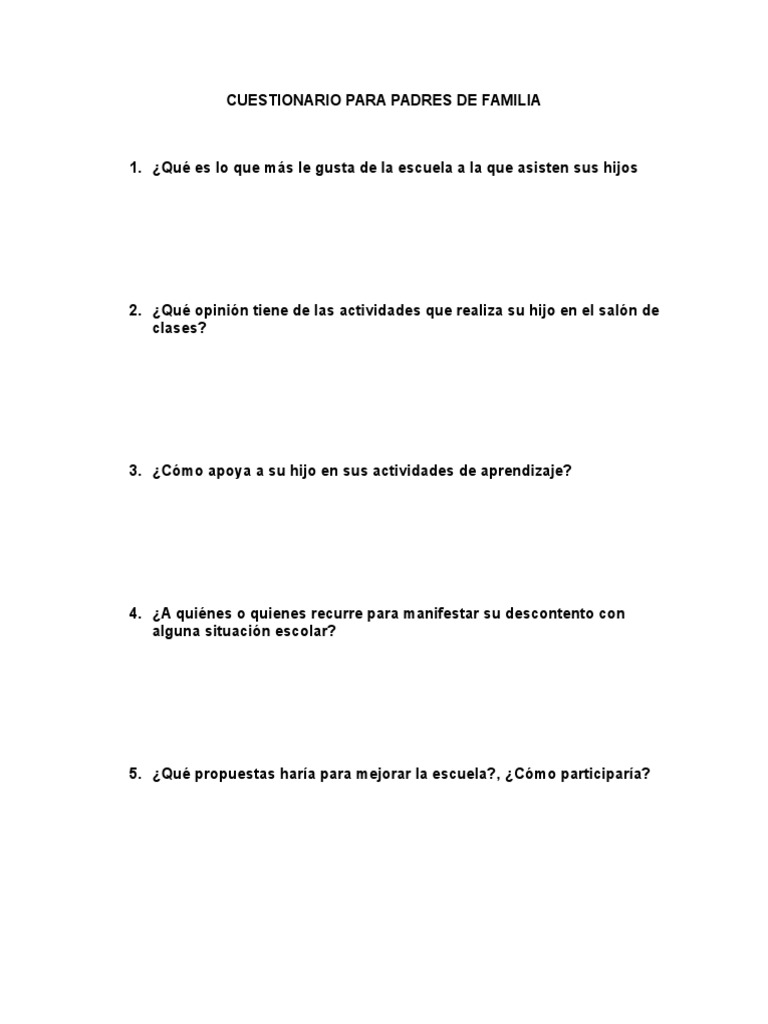 Cuestionario para Padres de Familia | PDF