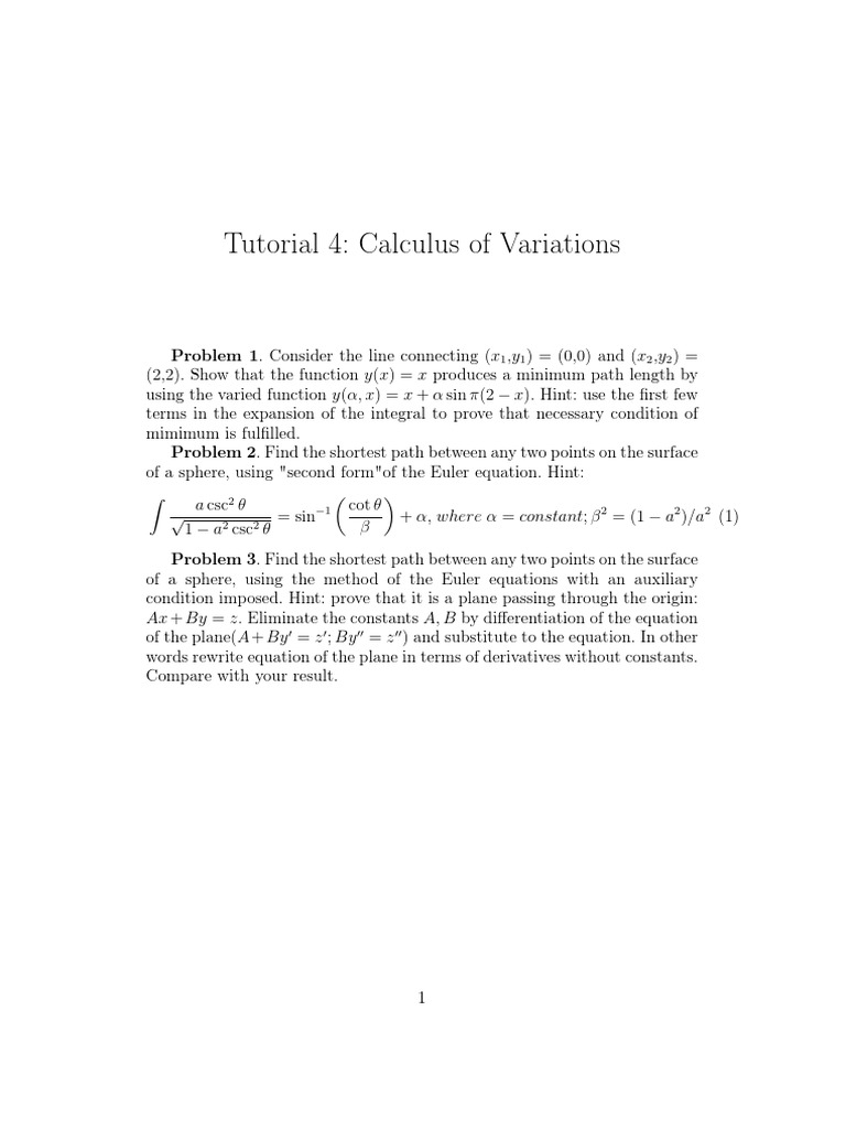 Tutorial 4: Calculus of Variations | PDF | Teaching Methods & Materials