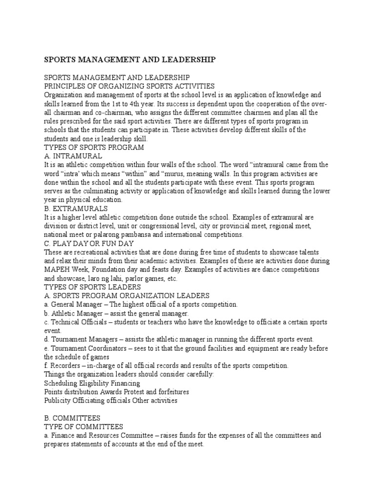 Sports Management and Leadership | PDF | Referee | Sports
