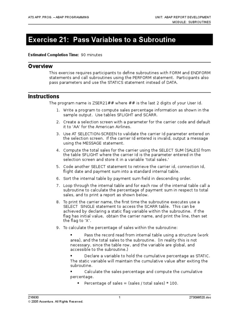 Exercise 21 - Pass Variables To A Subroutine | PDF | Subroutine | Parameter (Computer Programming)