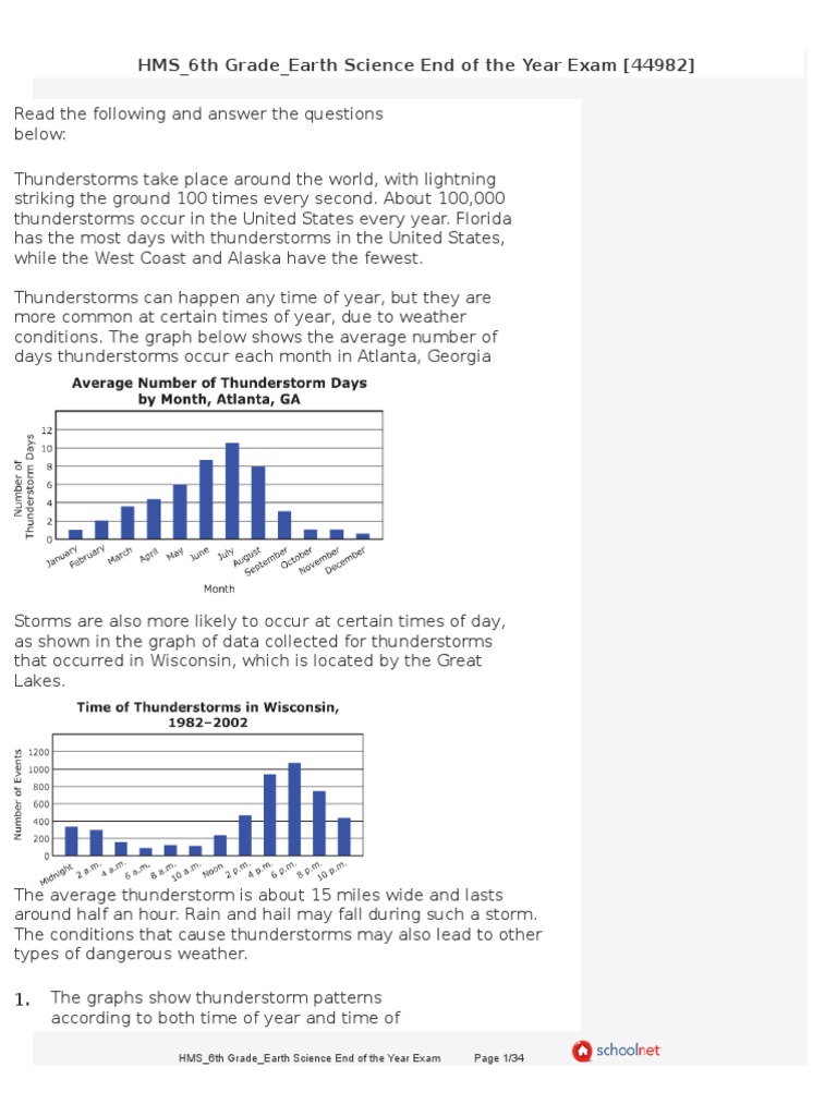 6th Grade Earth Science Exam Review | PDF | Weather | Water Cycle