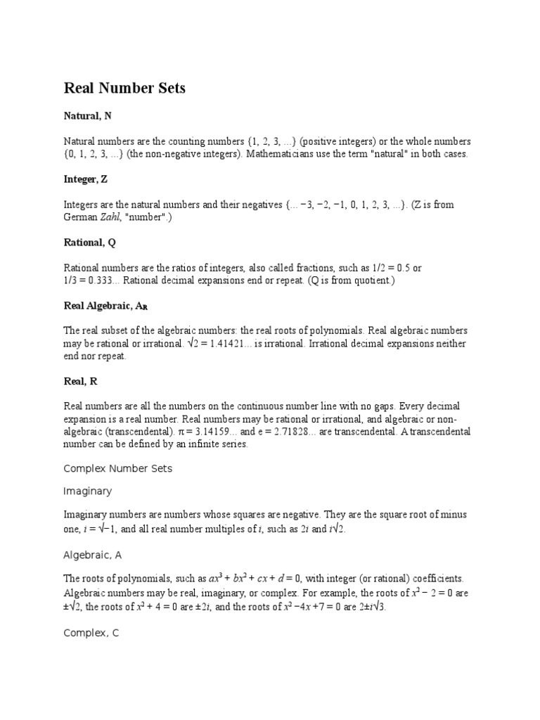 Understanding Real and Complex Number Sets | PDF | Teaching Methods ...