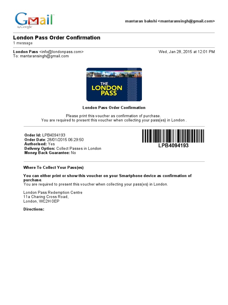London Pass Order Confirmation | PDF | Facebook | Mobile Computers