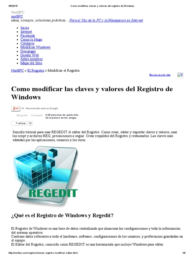 Como Modificar Claves y Valores Del Registro de Windows | PDF | Registro de Windows | Archivo de ...