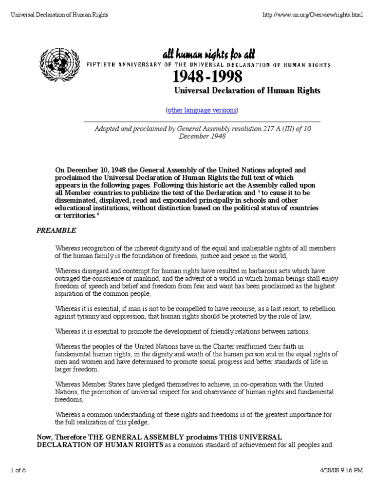 Universal Declaration of Human Rights | PDF | Human Rights | European ...