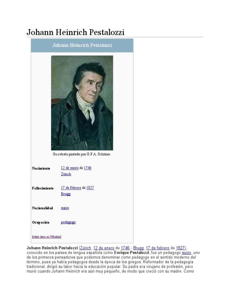 Johann Heinrich Pestalozzi | Cognición | Sicología y ciencia cognitiva