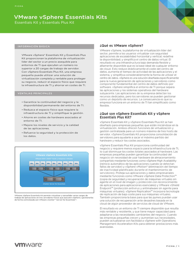Vmware Vsphere Essentials Plus Datasheet | PDF | V Mware | Plataforma como servicio