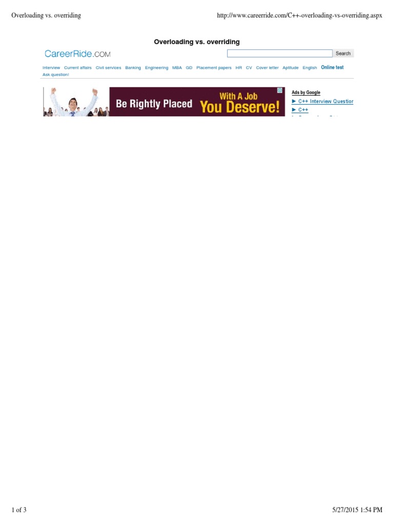 Overloading Vs Overriding | PDF | C++ | Class (Computer Programming)