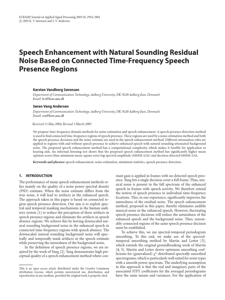 Speech Enhancement With Natural Sounding Residual Noise Based On ...