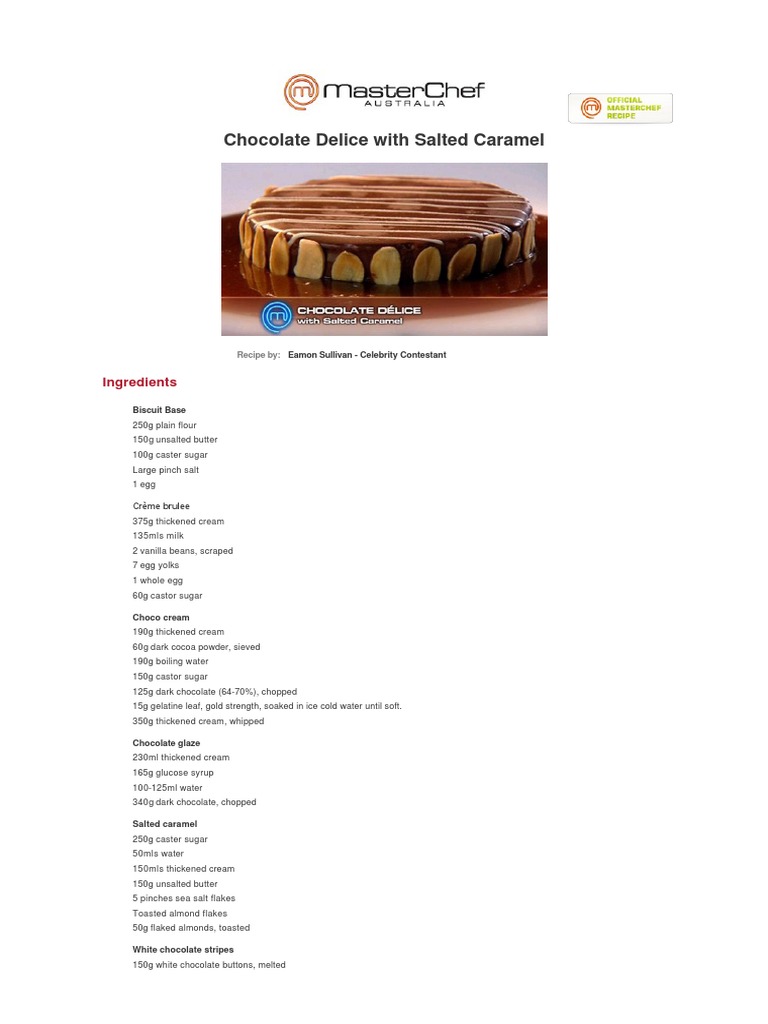 Salted Caramel Chocolate Delice Recipe | PDF | Baking | Cream