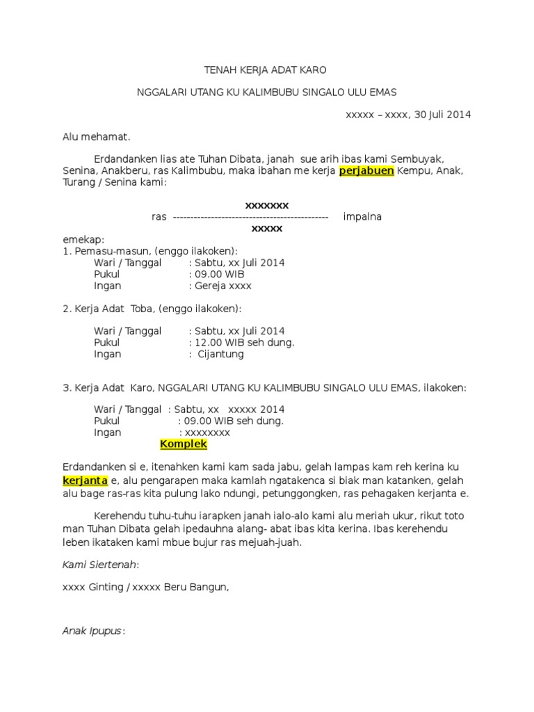 Contoh Undangan Karo | PDF