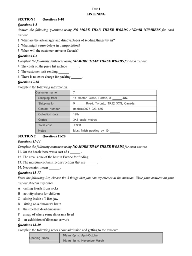 IELTS Practice Test 1 | PDF