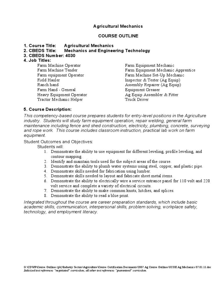 Course Outline Development Template | PDF | Metalworking | Occupational ...