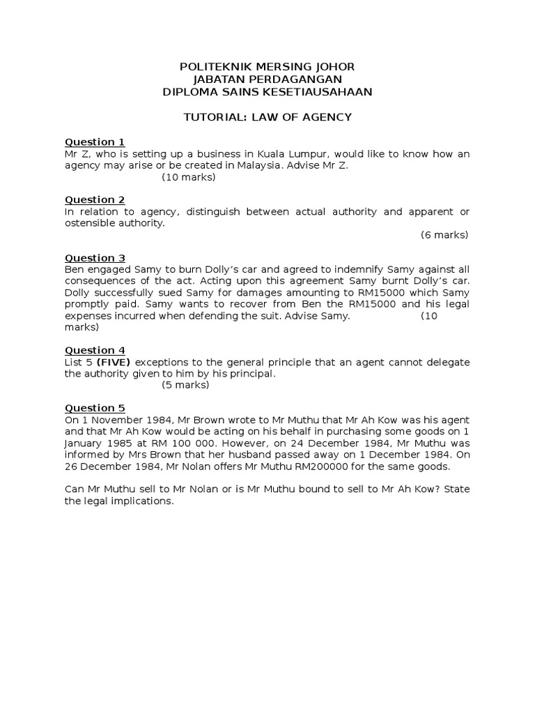 Tutorial Law of Agency | PDF