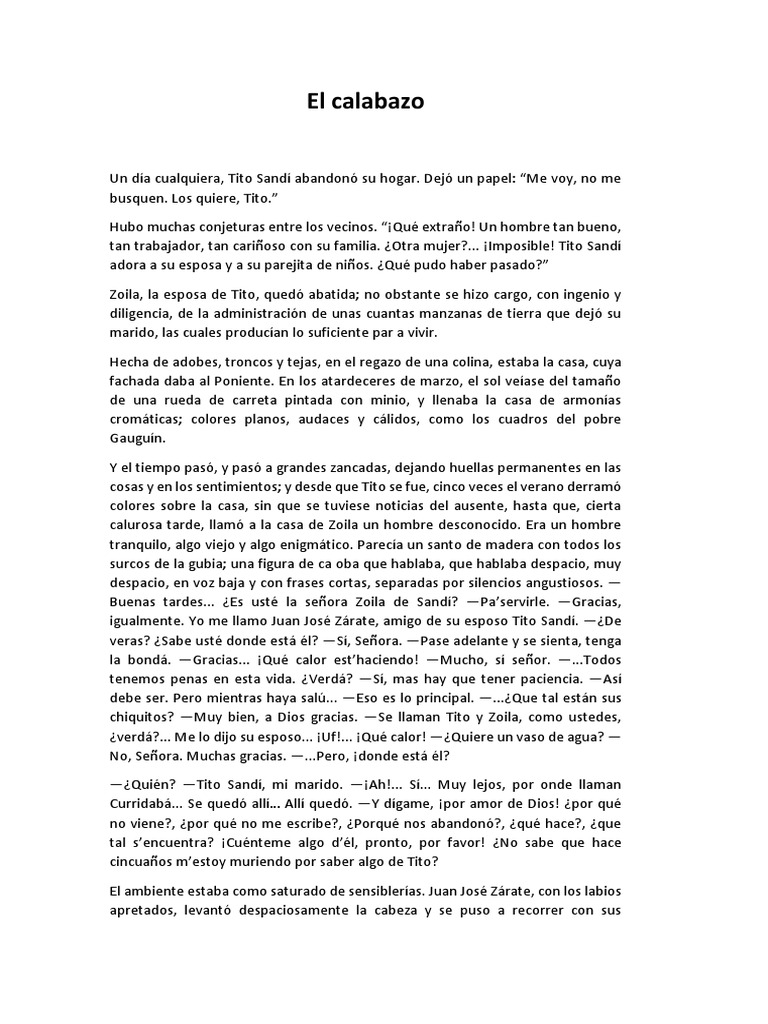 Análisis del cuento "El Calabazo" | PDF | Hogar, jardinería y bricolaje ...