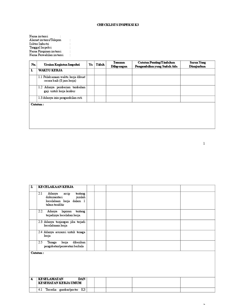 Checklist Inspeksi k3 | PDF