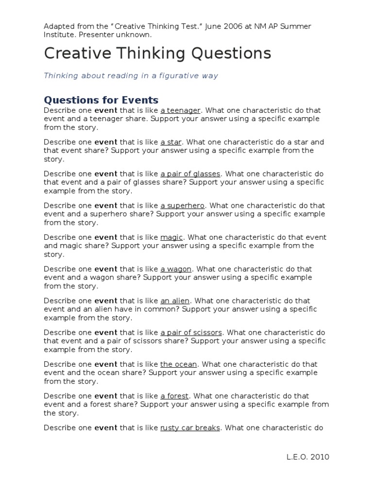 Creative Thinking Questions for Students | PDF | Language Arts ...