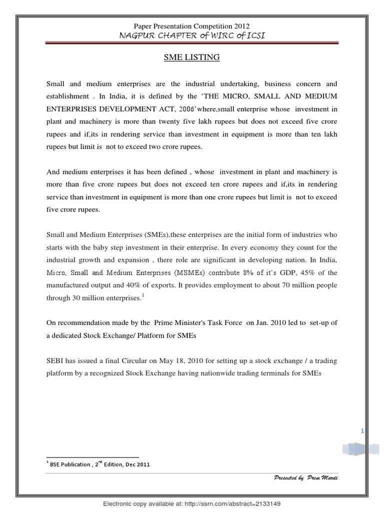Sme Listing: BSE Publication, 2 Edition, Dec 2011 | PDF | Small And ...