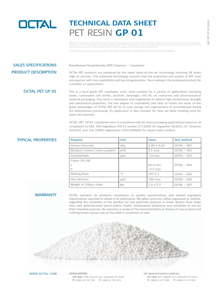 Pet Resin: Technical Data Sheet | PDF | Materials | Chemical Substances