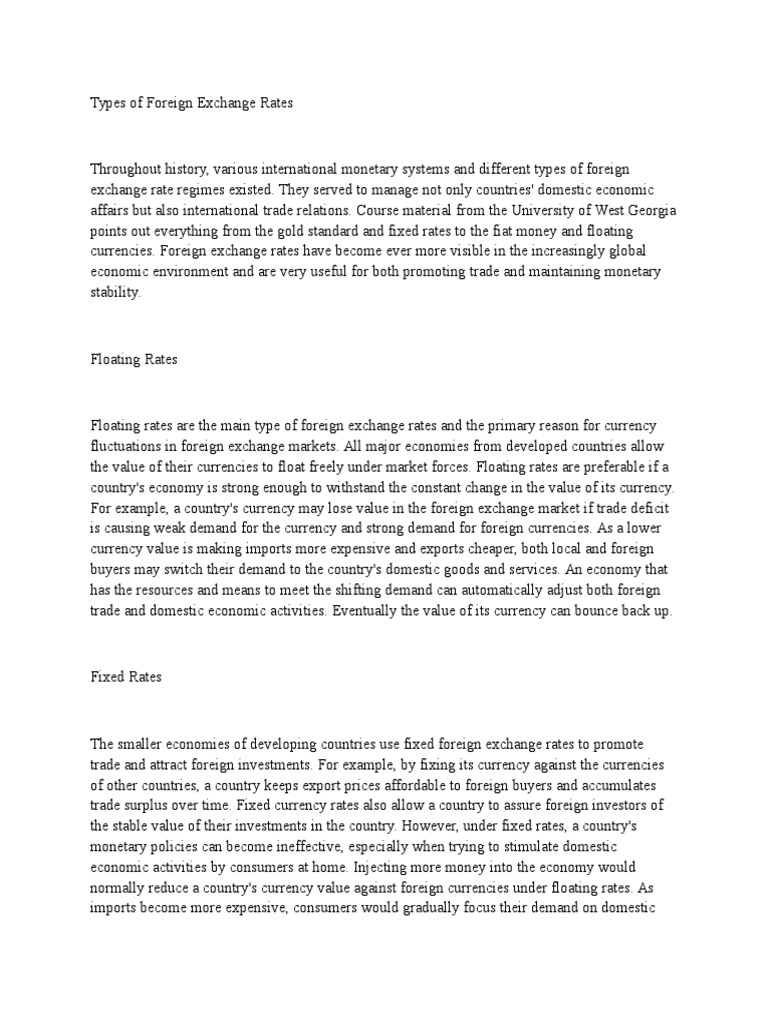 Types of Foreign Exchange Rates Explained | PDF | Fixed Exchange Rate ...