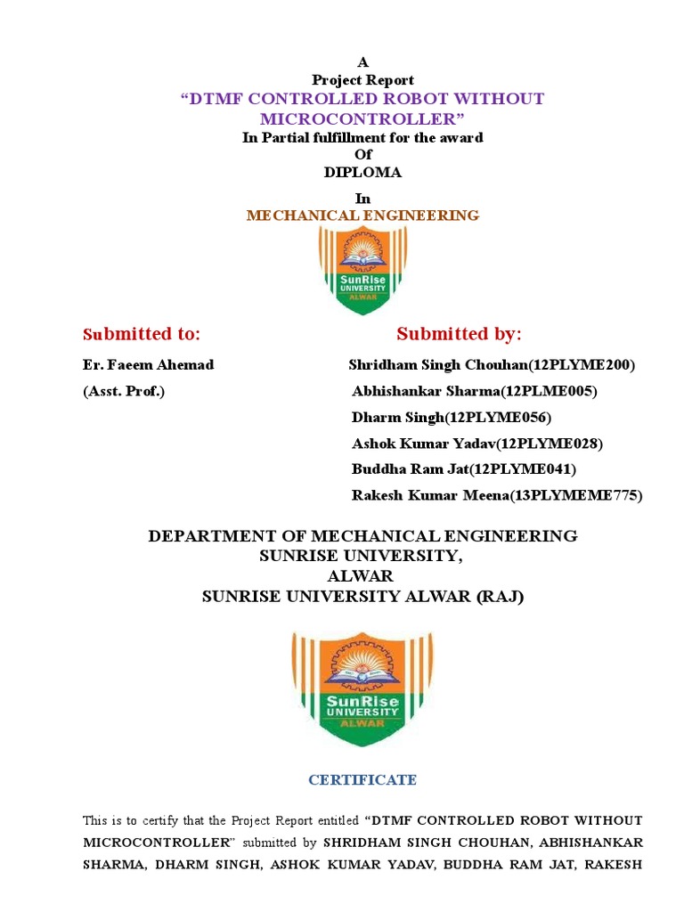 Bmitted To: Submitted By:: "DTMF Controlled Robot Without ...