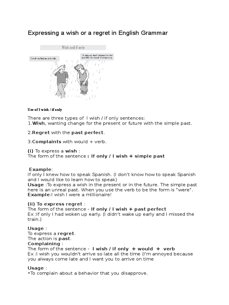 Expressing A Wish or A Regret in English Grammar | PDF