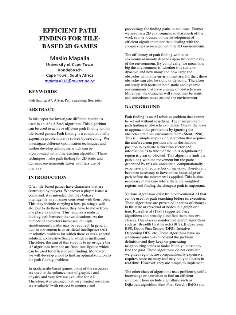 Efficient Path Finding For Tile Based Games Pdf Applied Mathematics Algorithms And Data