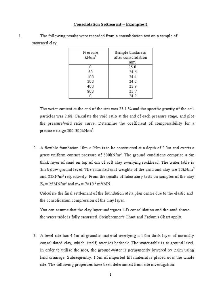 Consolidation Settlement Examples 2_Solutions(2)-2 | Materials Science ...