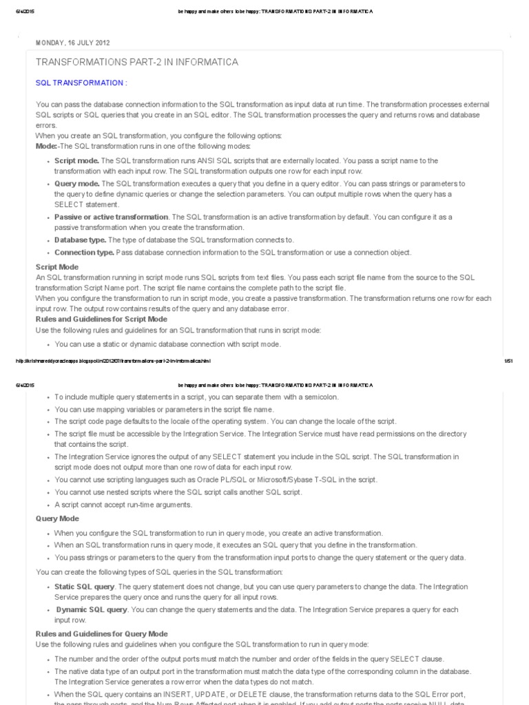 Be Happy and Make Others To Be Happy - Transformations Part-2 in Informatica | PDF | Sql ...