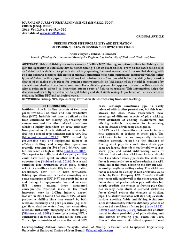 Freeing Stuck Pipe Probability and Fishing | PDF | Oil Well | Drilling Rig