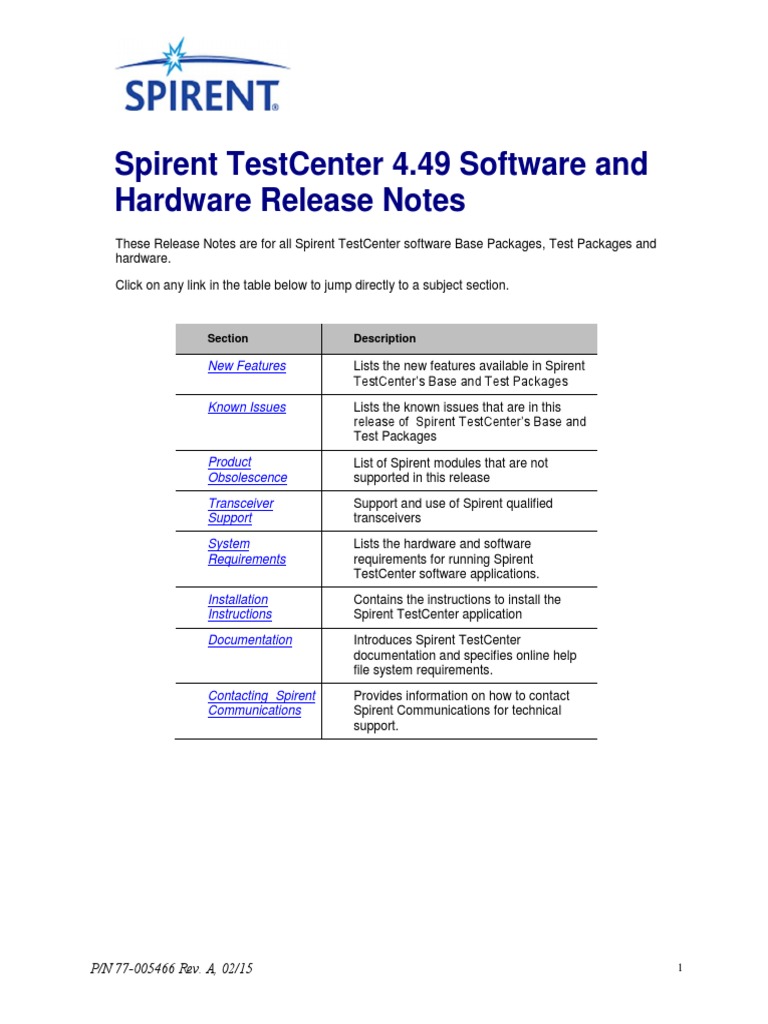 Spirent TestCenter Software and Hardware Release Notes 4 49 | PDF ...