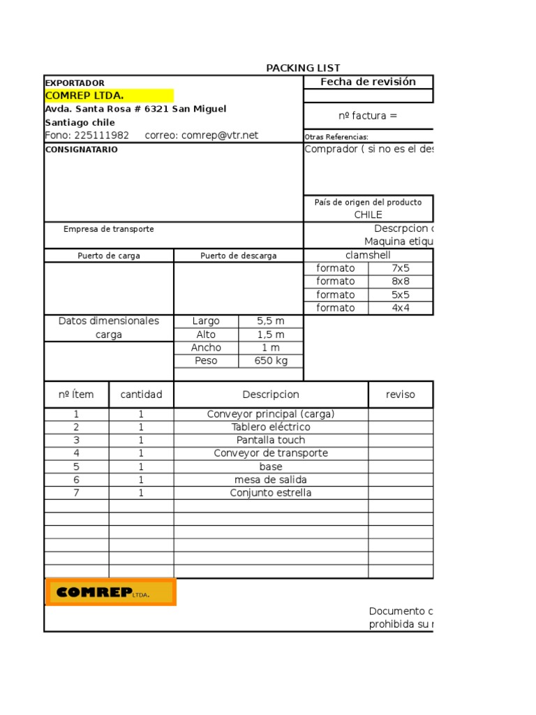 Modelo de Packing List para Exportación | PDF | Negocios | Tecnología
