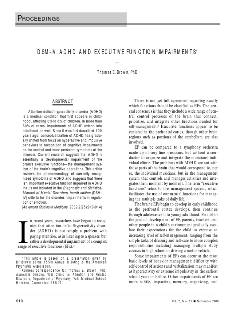 Understanding ADHD: A Developmental Perspective on Executive Function ...