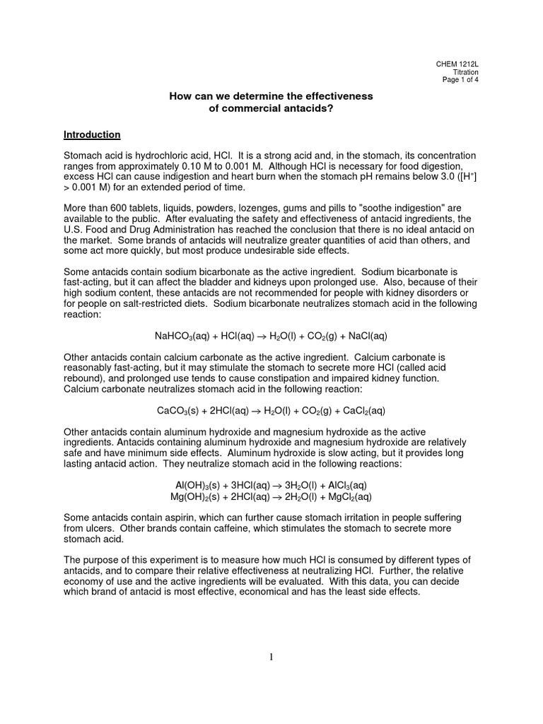 How Can We Determine The Effectiveness of Commercial Antacids? | PDF ...