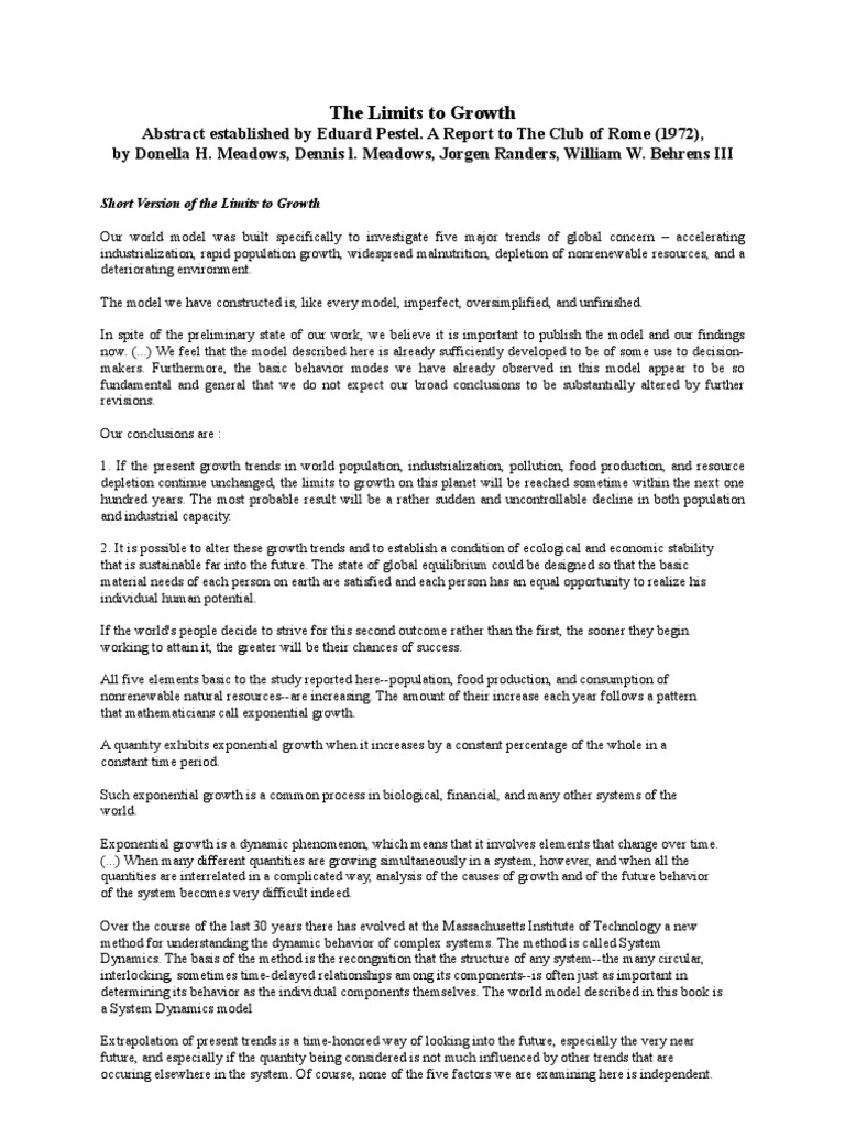Club of Rome Report | PDF | Economic Growth | Resource
