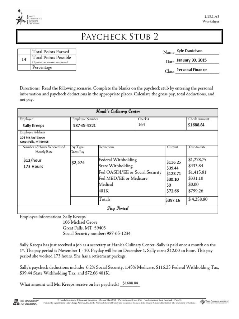 Paycheck Stub Worksheet | PDF | Payroll | Social Security (United States)