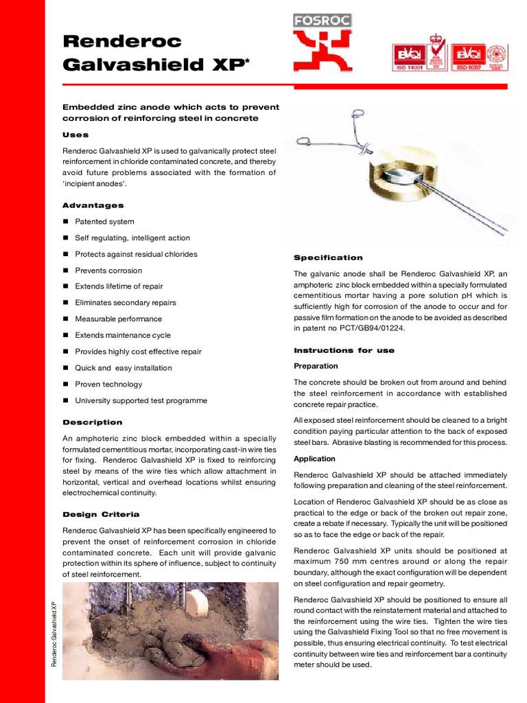 Renderoc Galvashield XP: Unit Sketch | PDF | Corrosion | Concrete