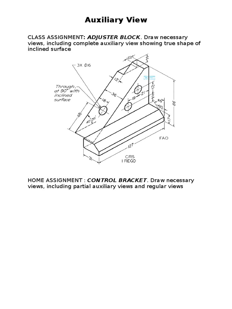Auxiliary View Drawing Assignments | PDF