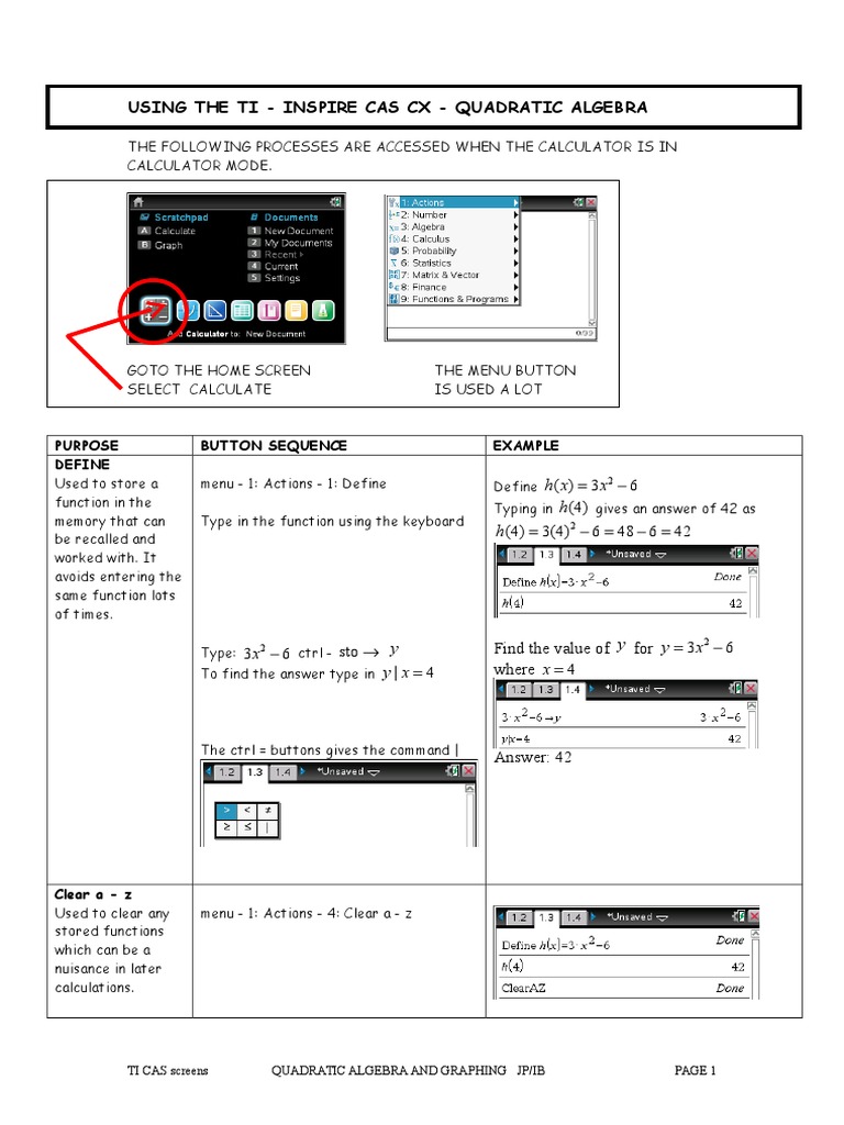 TI-Nspire CAS: Quadratic Graphing Guide | PDF | Quadratic Equation ...