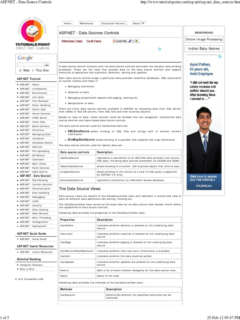Data Source Controls | PDF | Active Server Pages | Databases
